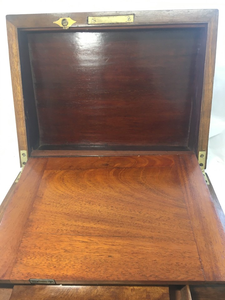 Wooden Tabletop Writing Box Leather Panels Brass Bound Cartouche (H12 ...