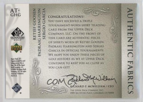 2004 SP Signature Authentic Fabrics Triple /50 Padraig Harrington ...