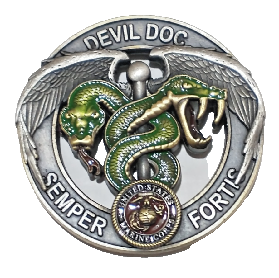 US Navy Corpsman Blue Green Flip CHALLENGE COIN - USMC Devil Dog ...
