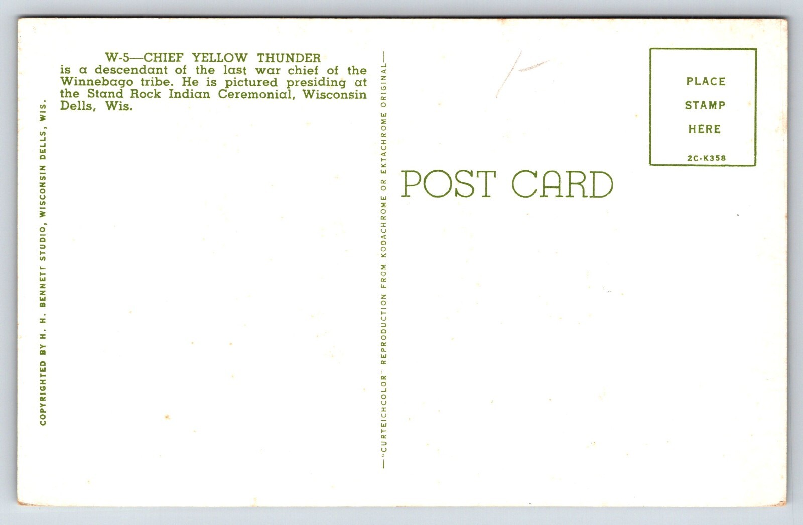 Postcard WI Wisconsin Dells Chief Yellow Thunder Descendant War ...