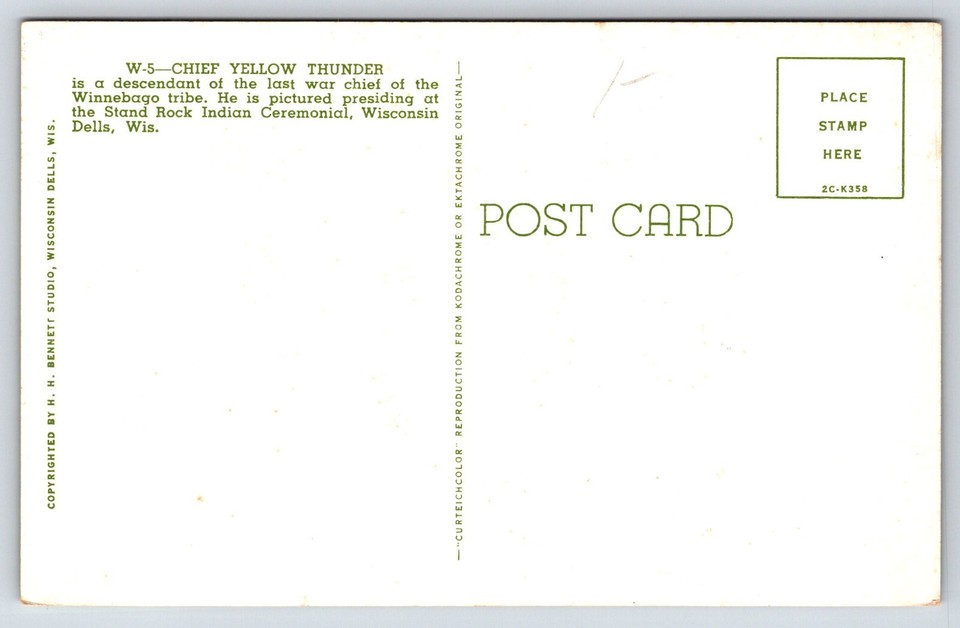 Postcard WI Wisconsin Dells Chief Yellow Thunder Descendant War ...