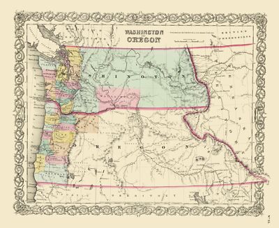 Historic State Map - Washington Oregon - Colton 1853 - 23 x 28.18 | eBay