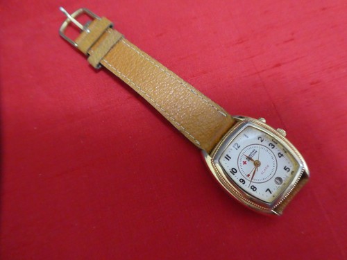 American Red Cross Gold Plate Watch Brown Leather Band Numbered Dial ...