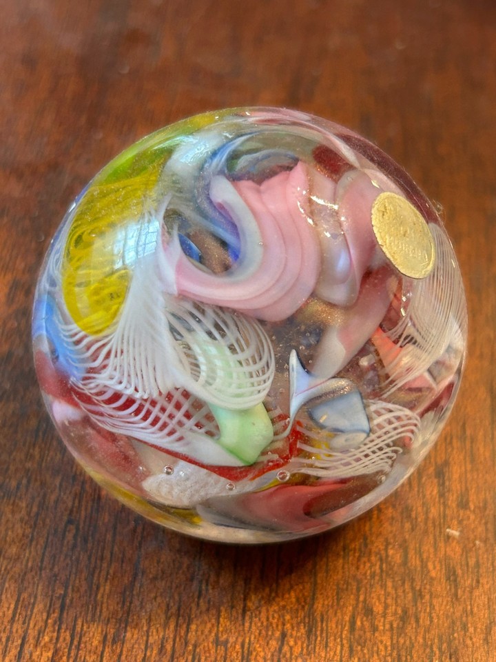 Murano paperweight RIBBON STRIPE PATCH WORK with sticker NICE CONDITION ...
