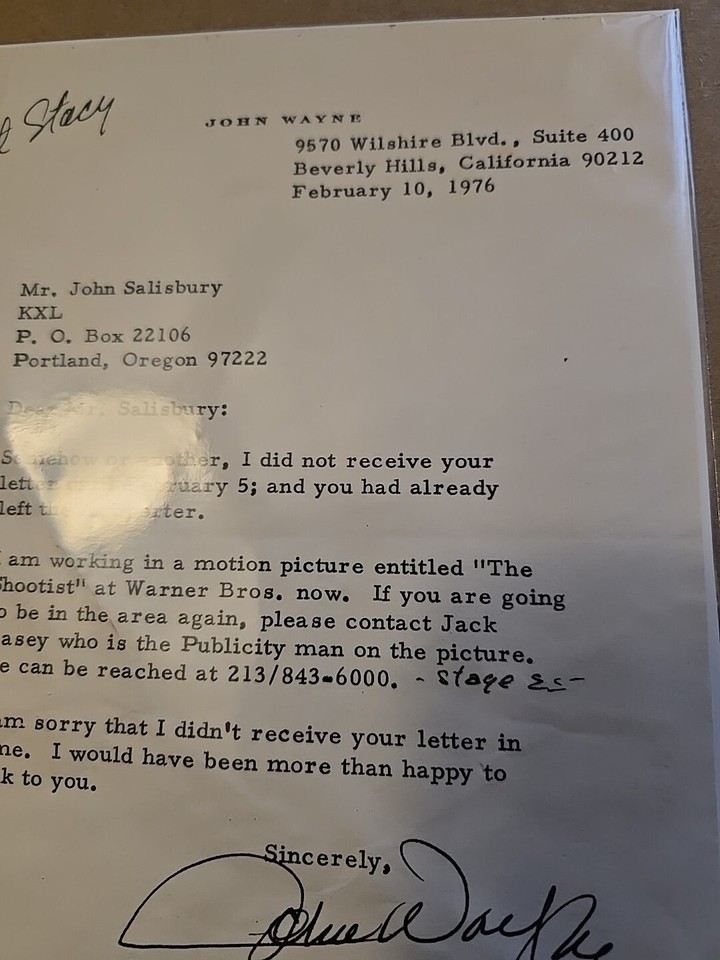 John Wayne-Pat Stacy ' The Shootist' Last Film Made-Hand Signed Letter ...