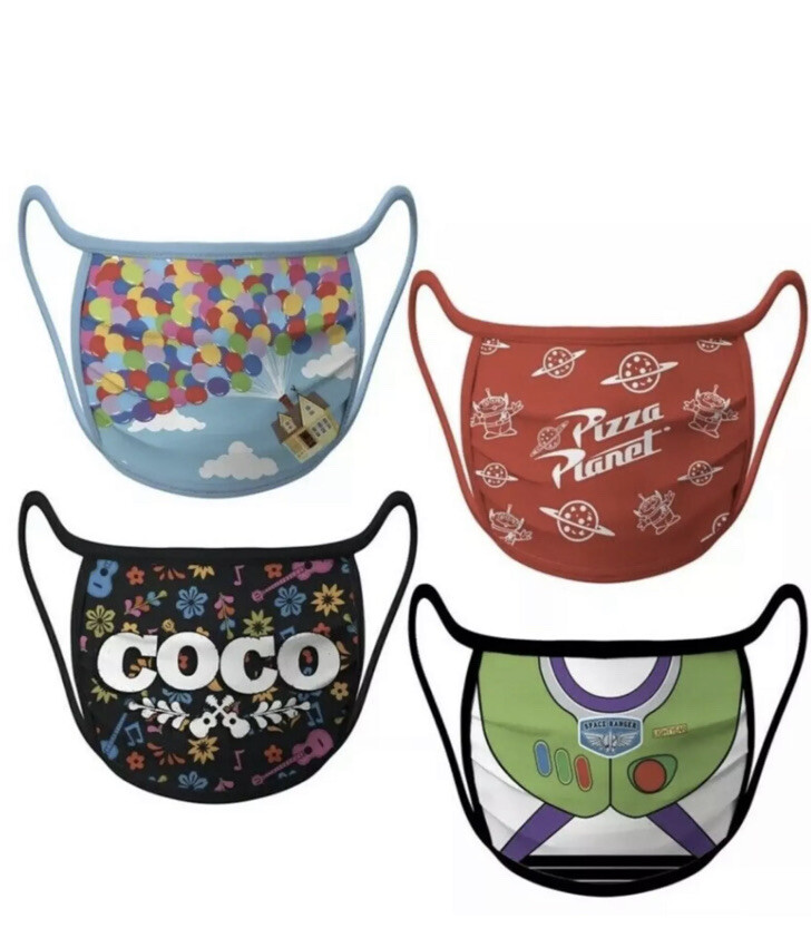 New Disney Pixar Pizza Planet, Buzz, Coco, Up, Face Masks 4-Pack Adult ...