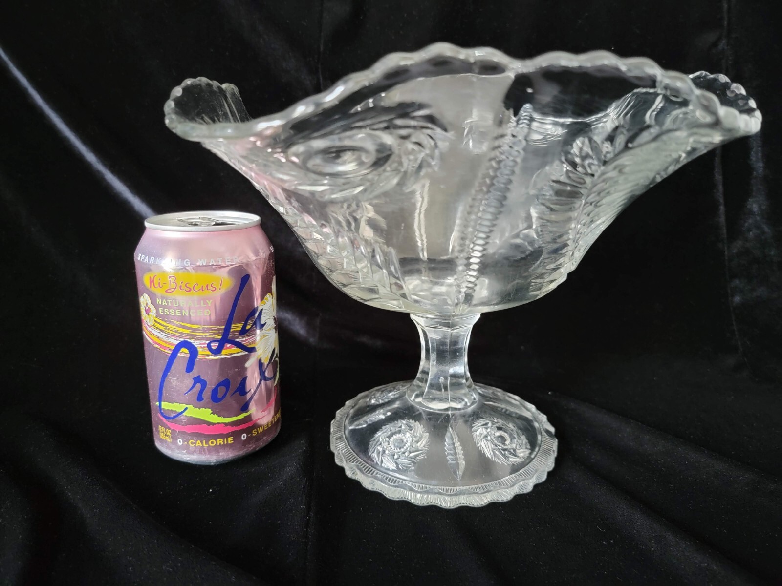 Clear Glass Compote Fernette Evansville Pedestal Square Feather Hobstar ...