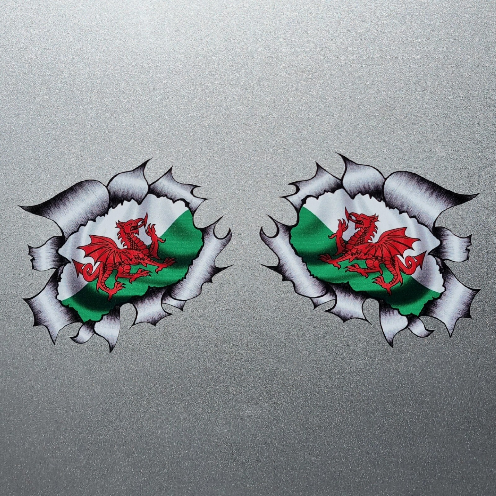 2x Small Wales Welsh Dragon Cymru Flag Ripped Metal Vinyl Sticker Decal ...