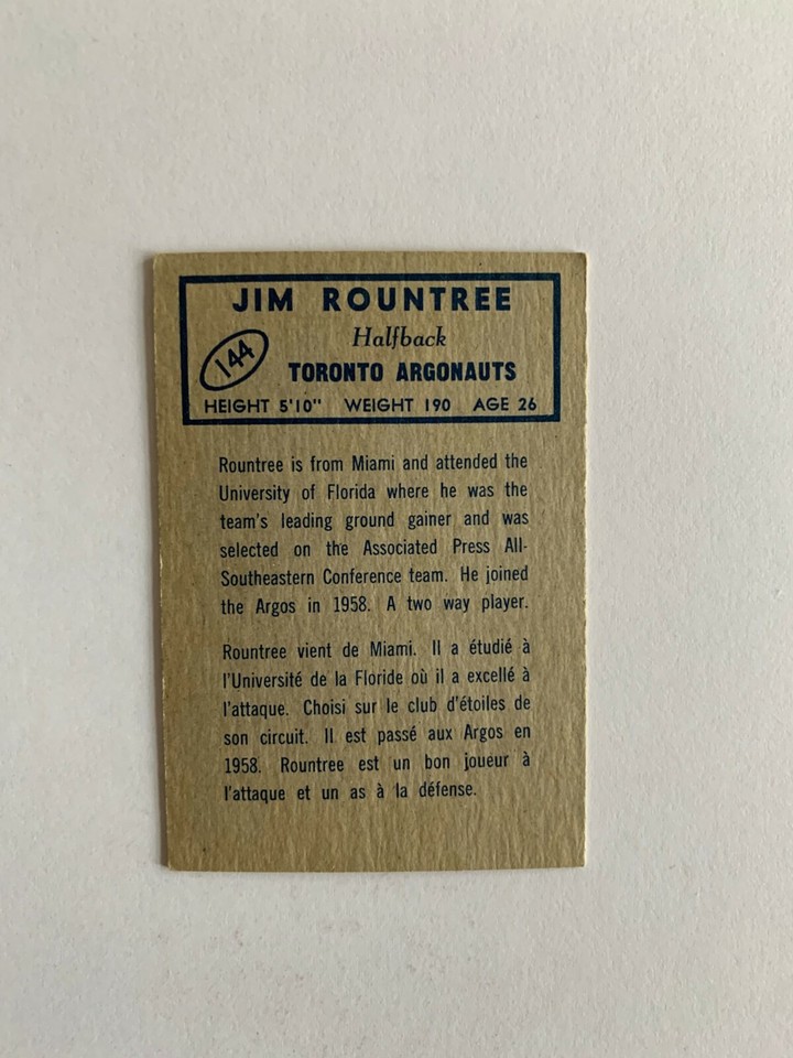 1962 Topps CFL #144 Jim Rountree - Toronto Argonauts | eBay