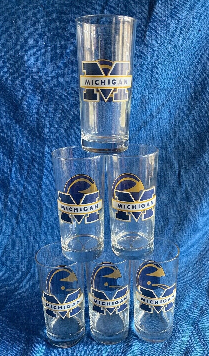 6 University Of Michigan Wolverines Highball Pint Beer Cocktail Glasses ...