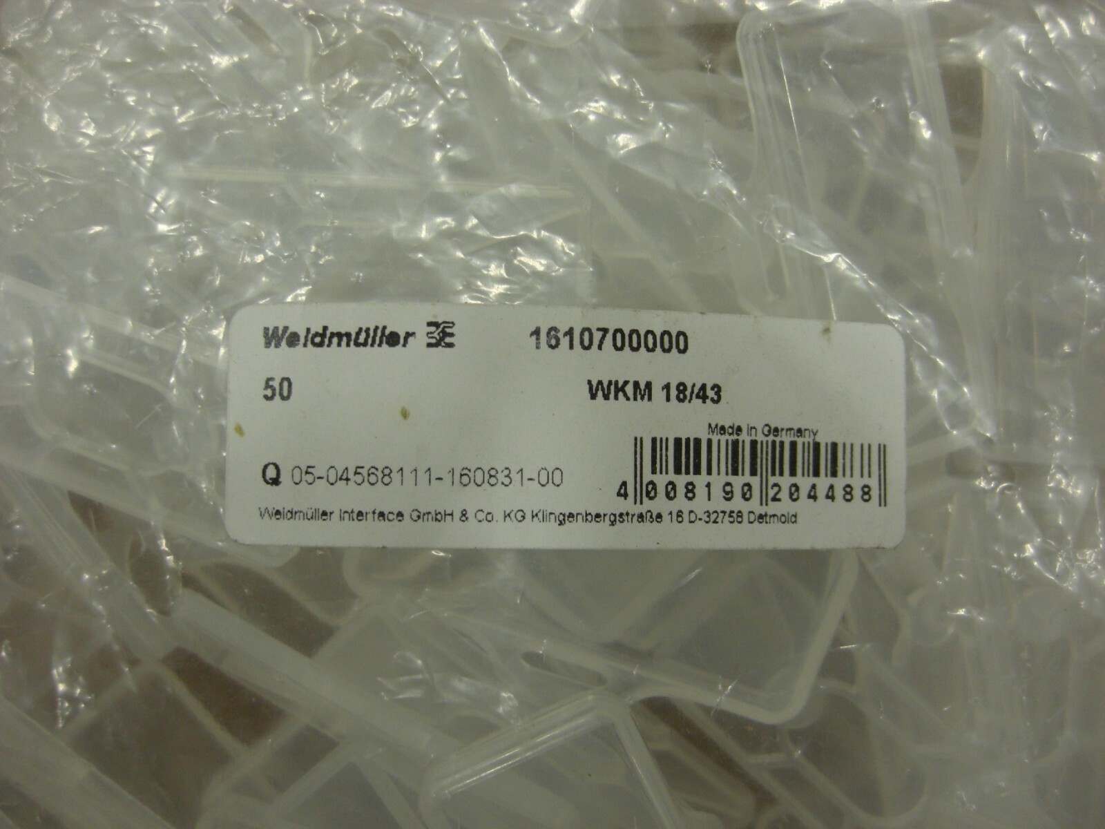 Weidmuller 1610700000, WKM 18/43. Conductor & Cable Marker 50pc ...