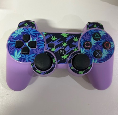 Green 420 Leaf Purple PS3 Wireless Controller For PS3 Black Game Pad ...
