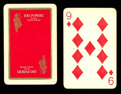1 x Playing card Brewery 100 Pipers Deluxe Scotch Whisky 9 of Diamonds ...