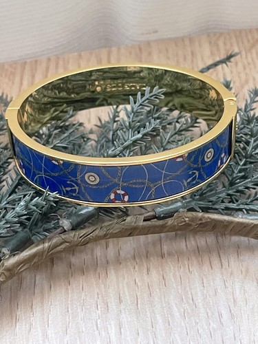 Talbots Bracelet Bangle Hinged Gold Tone Blue Nautical Anchor Beach Graphics | eBay