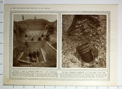1915 WWI WW1 PRINT EXCAVATING TO REACH UNEXPLODED GERMAN SHELL 32 FEET ...