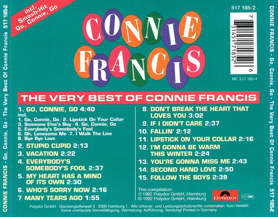 (CD) Connie Francis - Go, Connie, Go - The Very Best Of Connie Francis ...