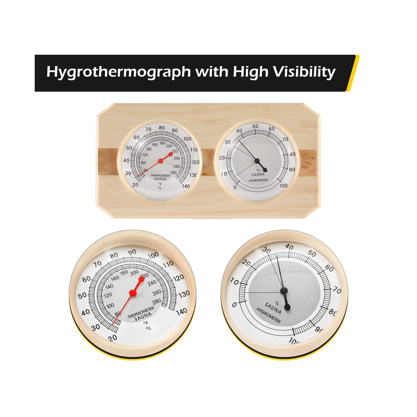 Dyna-Living Sauna Thermometer 2 in 1Wooden Fahrenheit Thermometer ...