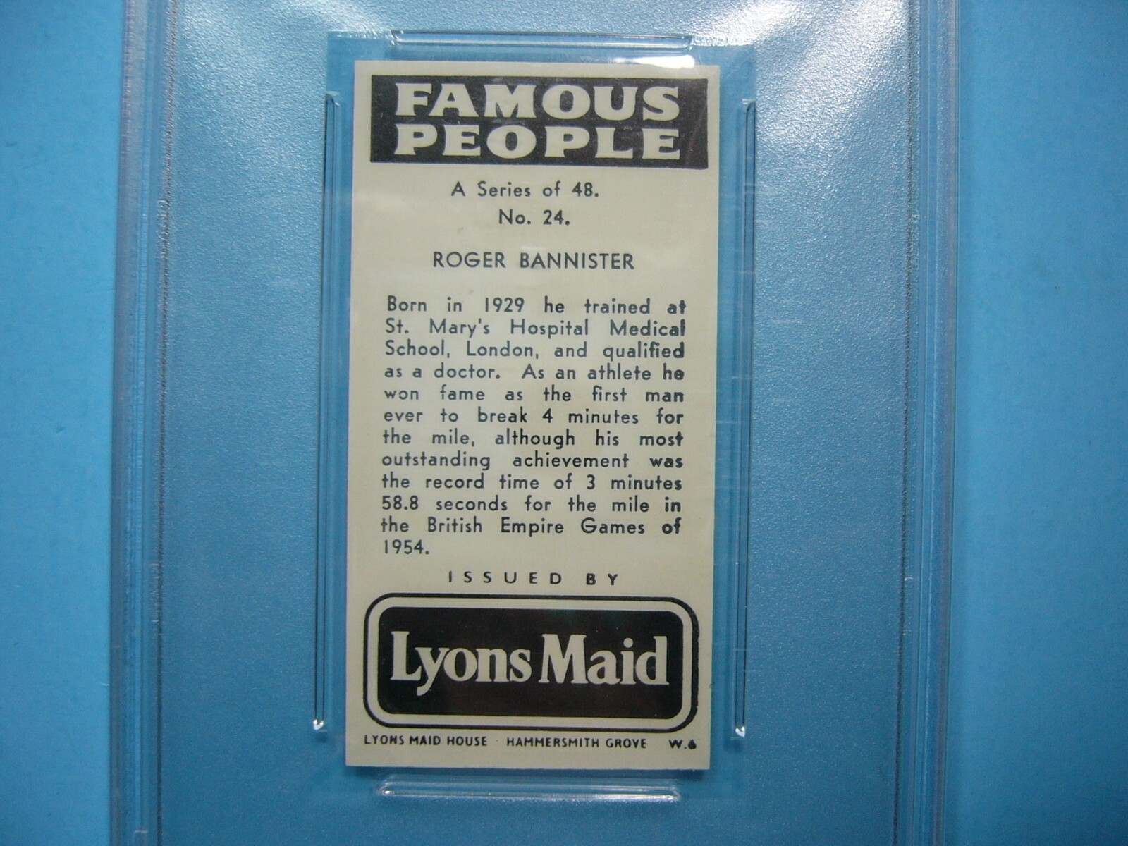 1966 LYONS MAID FAMOUS PEOPLE #24 ROGER BANNISTER PSA 8 NM/MINT PSA 8 ...