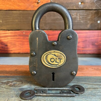 Colt Heavy Duty Cast Iron Lock Padlock W/ Antique Finish, 2 Keys ...