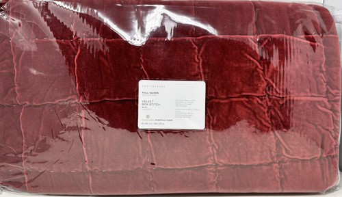 Pottery Barn Velvet Handcrafted Box Stitch Full / Queen Quilt ~ Ruby ...