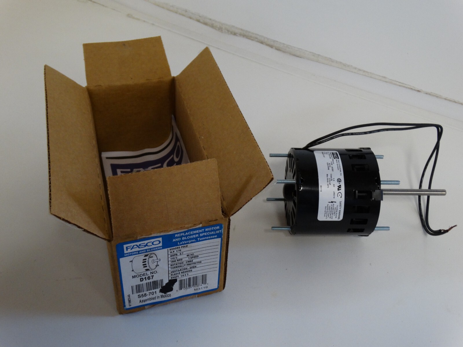 Fasco Model D169 Direct Drive Blower Motor 1/70 HP 115V 1500 RPM 1 ...