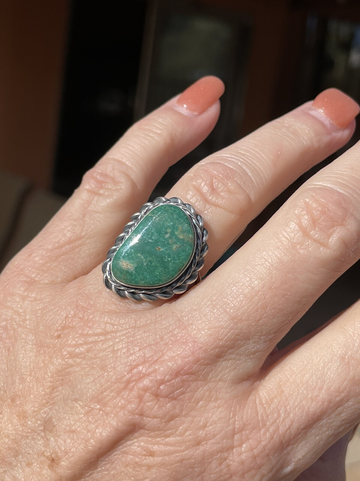 Royston Green & Caramel Matrix Turquoise Sterling Rin… - Gem