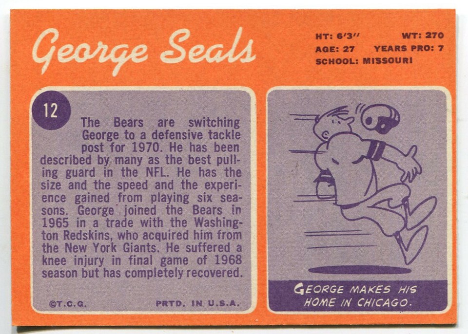 1970 Topps #12 George Seals Chicago Bears - Rookie Card | eBay