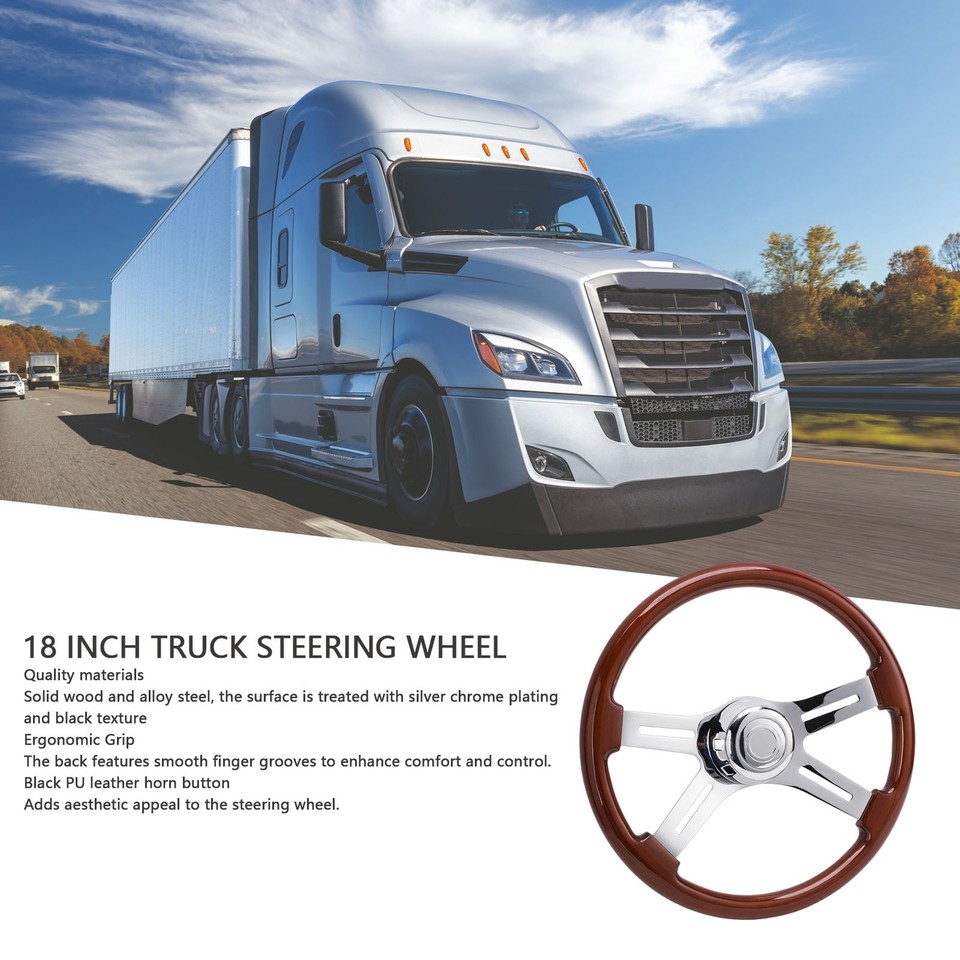 18in Truck Steering Wheel 4 Spoke Universal Solid Wood Steering Wheel ...