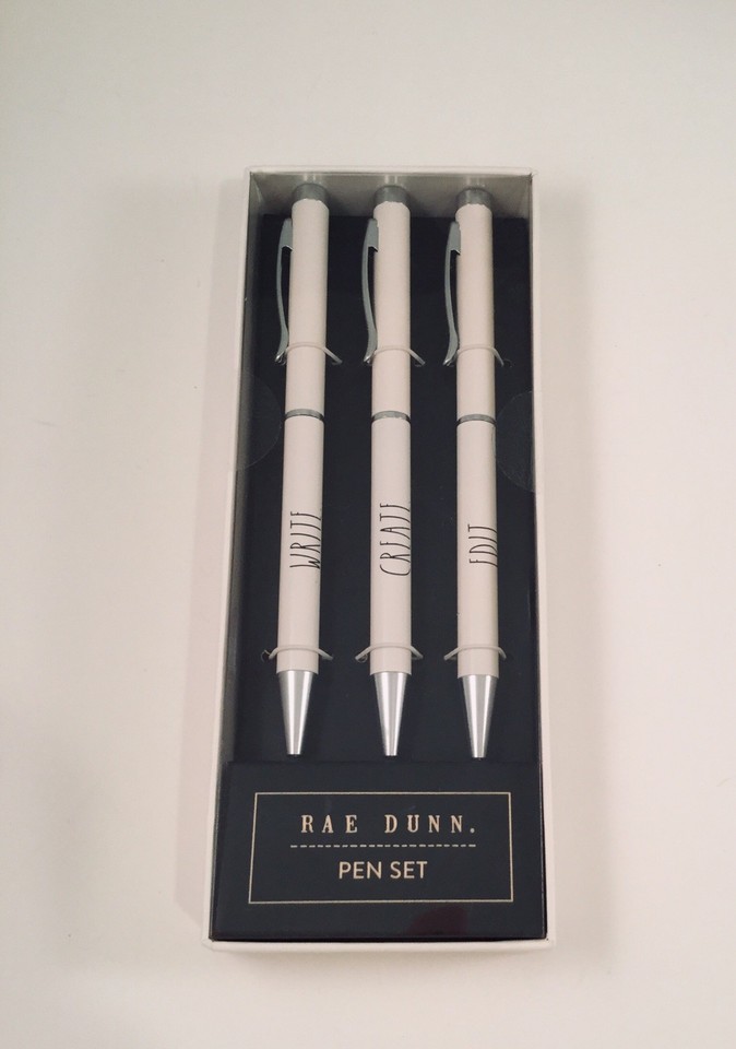 RAE DUNN Ballpoint Pen Set, Write- Create- Edit- Metal, 3 Pens Black ...