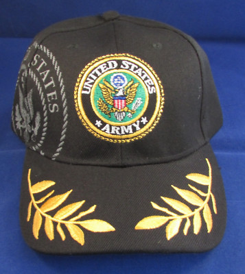 US Army Ball Cap With Gold Leaf And Embroidered Logo - Black | eBay