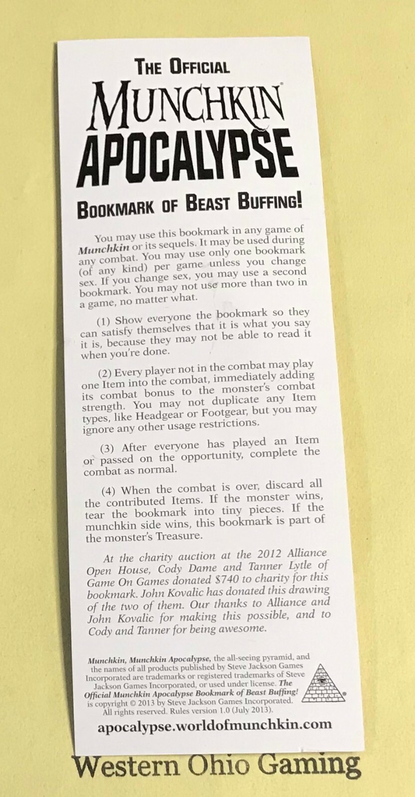 Munchkin Apocalypse Bookmark Of Beast Buffing USED Steve Jackson Games ...
