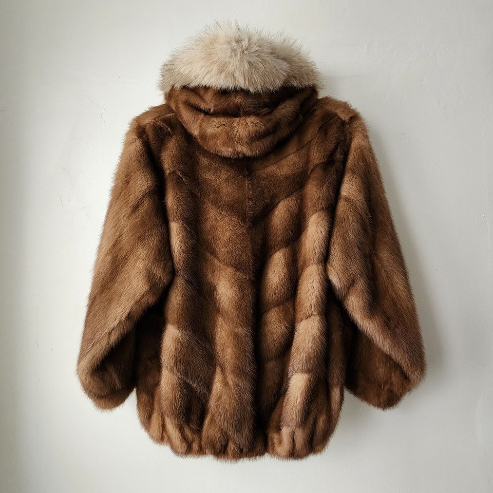 Western Furs Canadian Genuine Mink Fur Coat Stroller Fox Trim Hood VTG ...