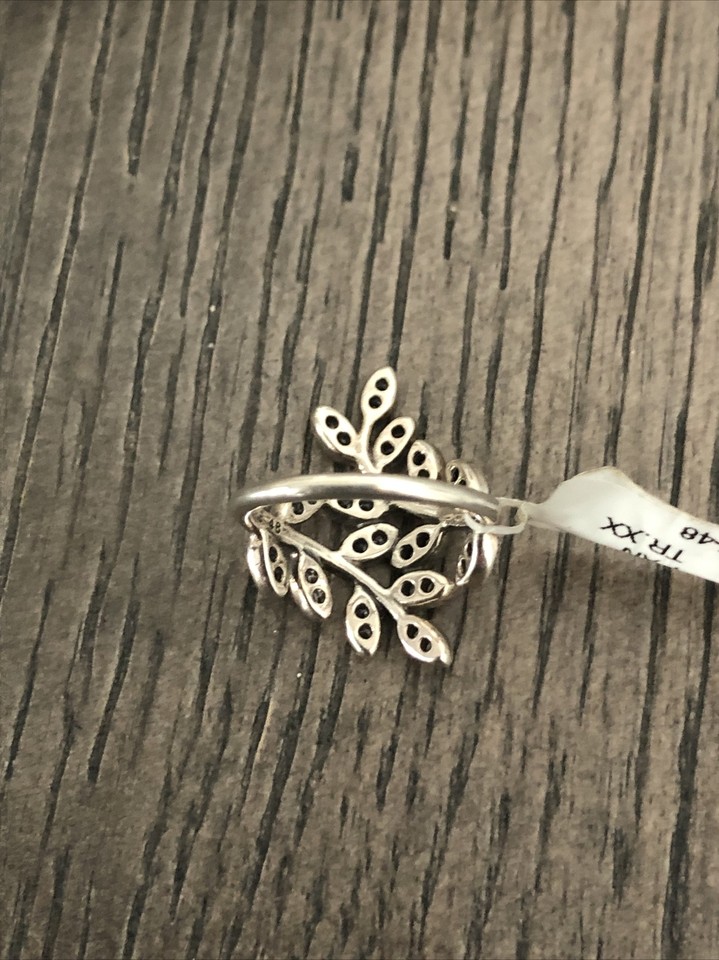 Authentic PANDORA Sterling Silver Sparkling Leaves Clear Ring Sz 4.5 ...