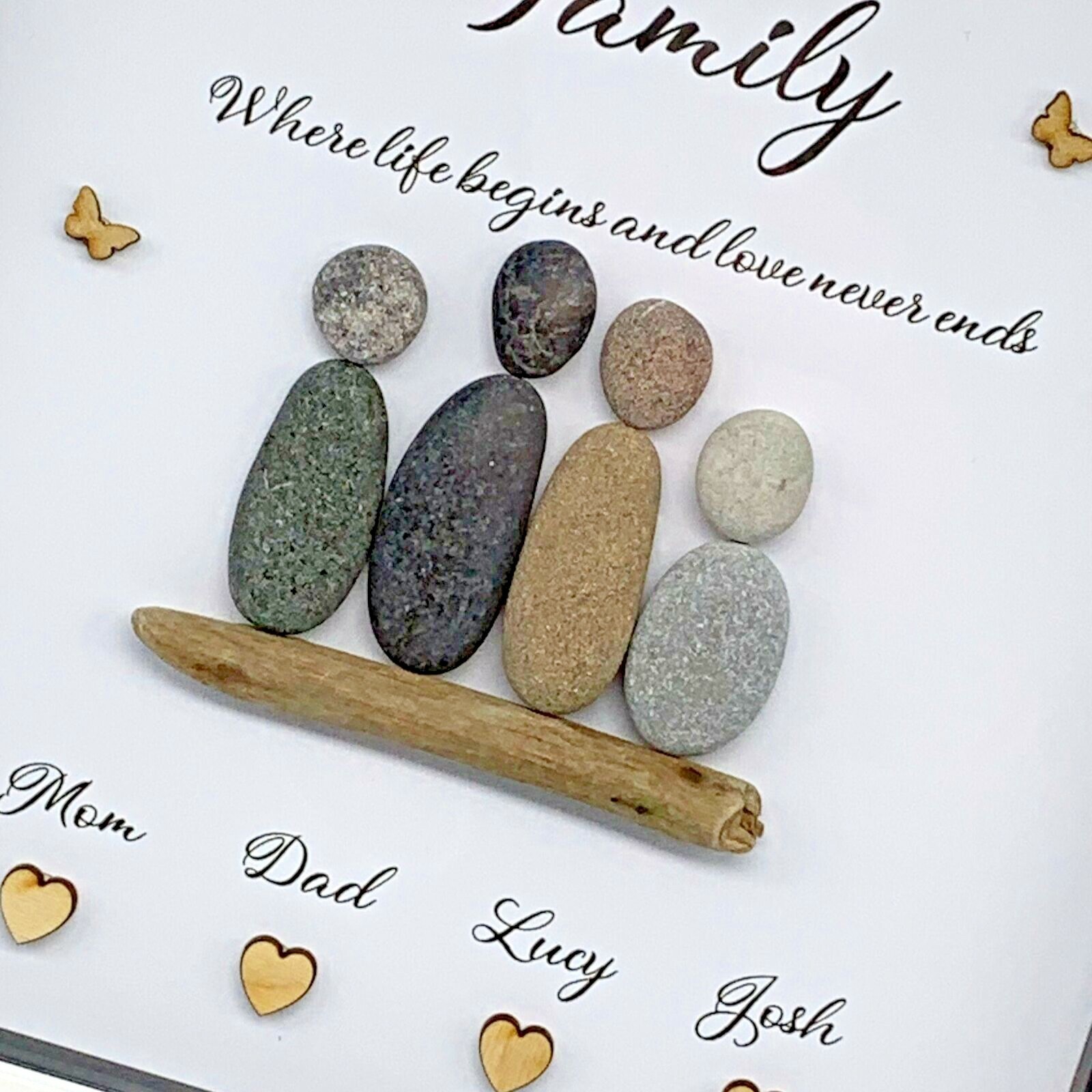 Family pebble art personalised picture - Home decor, gift frame, pebble ...