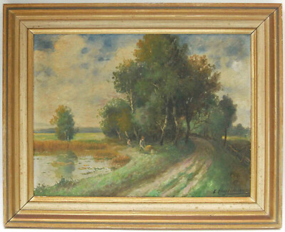 ANTIQUE OIL ON BOARD PAINTING ERNST JULIUS ENGELMANN GERMAN COUNTRYSIDE ...