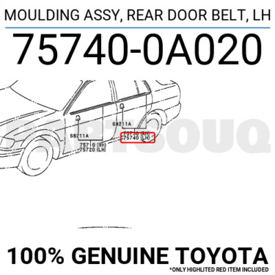 757400A020 Genuine Toyota MOULDING ASSY, REAR DOOR BELT, LH 75740-0A020 ...