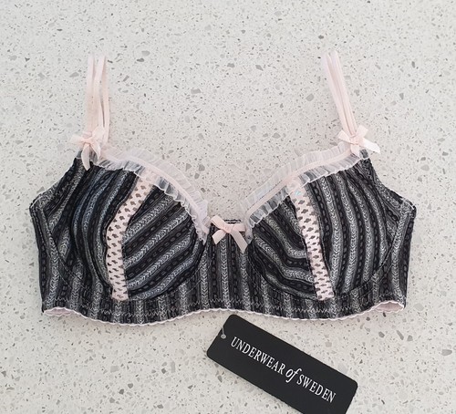 Underwear Of Sweden Black Bra Size 10C With Satin Bows Brand New With ...