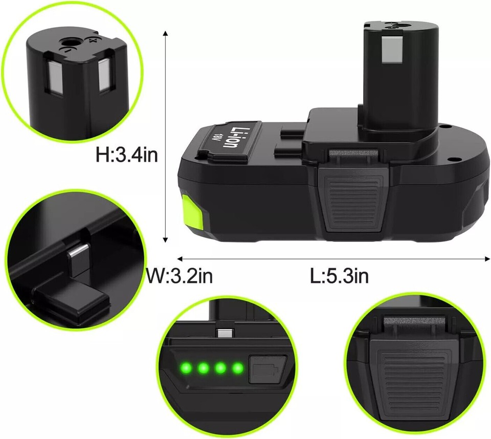 2Pack 4.0Ah 18V P103 ONE+ High Capacity For Ryobi lithium Battery P117 ...