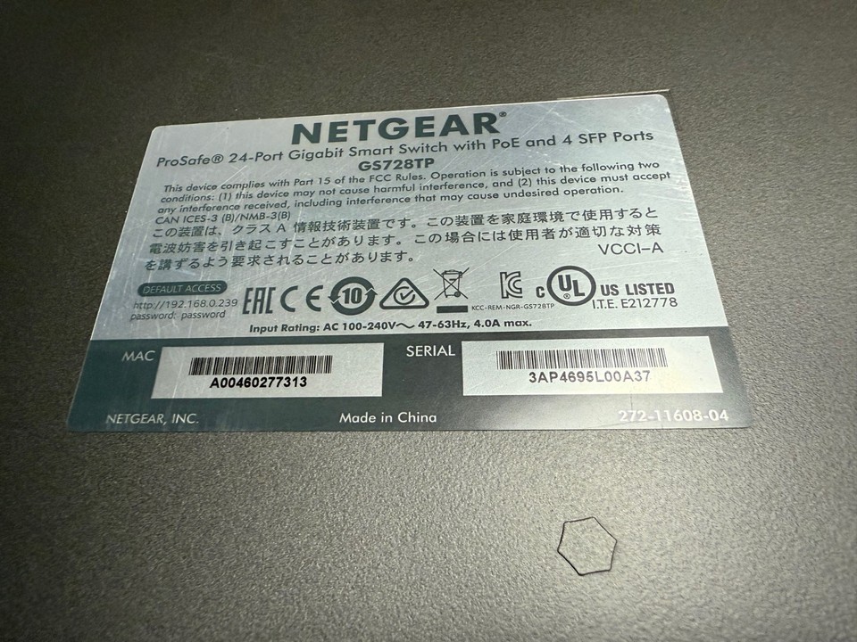 Netgear ProSAFE GS728TP 24 Port 1U Rackmount Gigabit PoE 1GBps 4x SFP ...