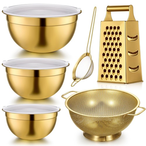 6 Pcs Gold Kitchen Set Includes 3 Gold Mixing Bowls with Airtight Lids ...