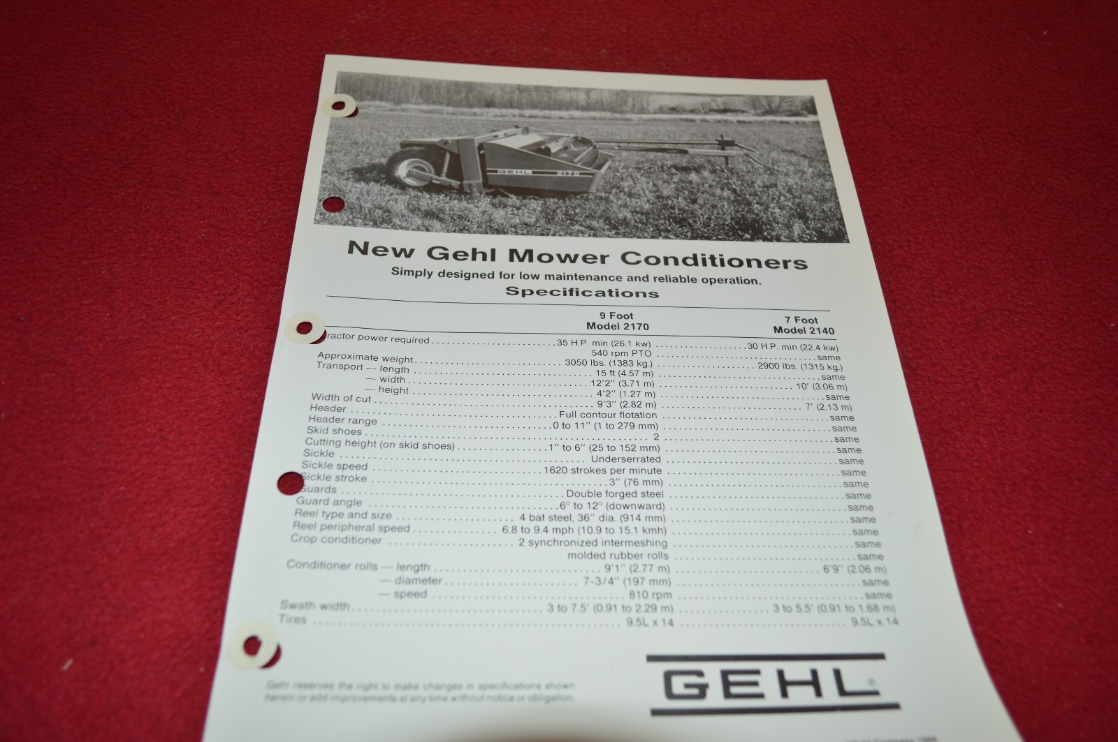Gehl 2170 2140 Haybine Mower Conditioner Dealers Brochure DCPA | eBay