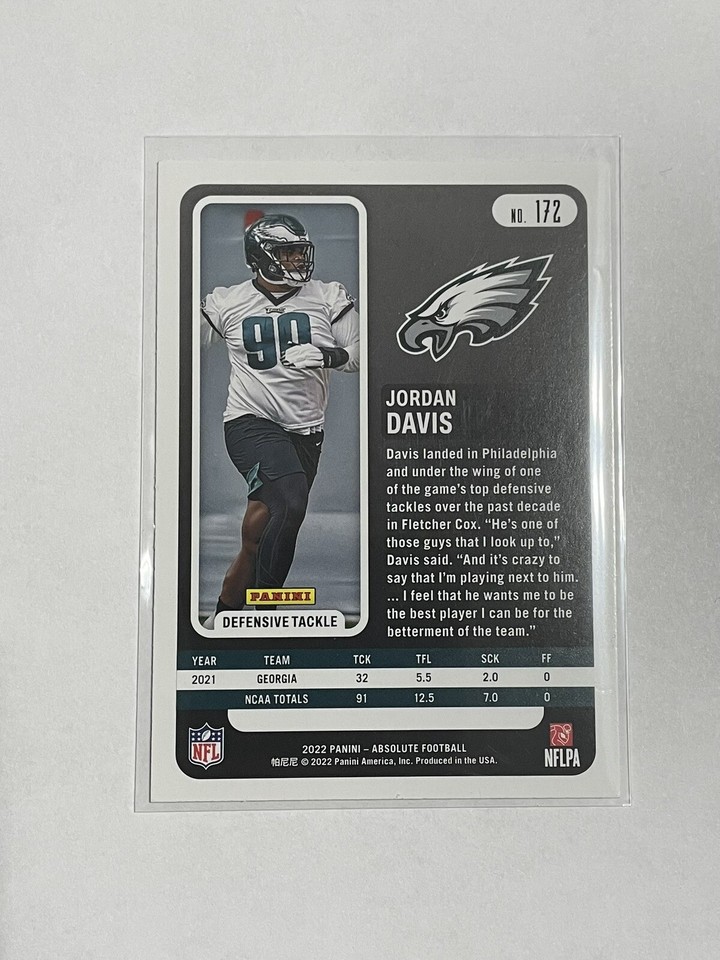 2022 Panini Absolute Jordan Davis GOLD Foil Rookie Card RC #172 Eagles ...