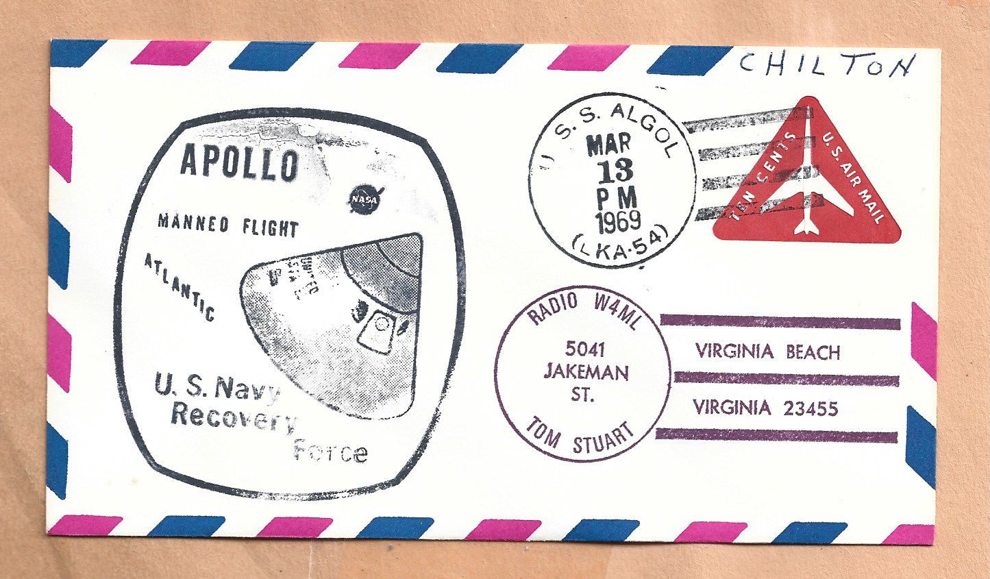 APOLLO 9 RECOVERY FORCE MAR 13,1969 USS ALGOL STUART SPACE COVER NASA ...