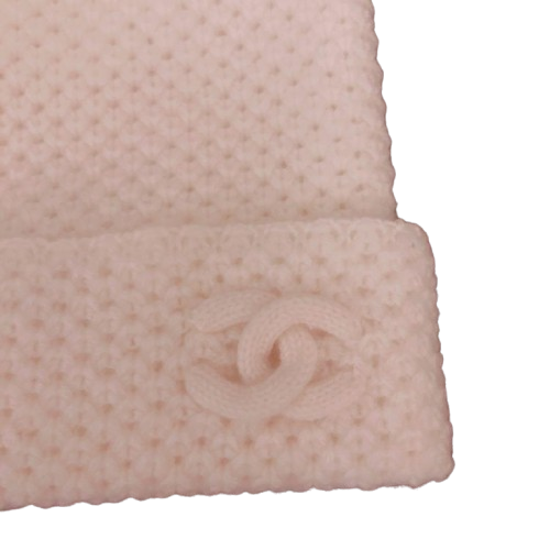 Chanel Knit Hat White Beanie Cap Coco Mark 100% Cashmere Women ...