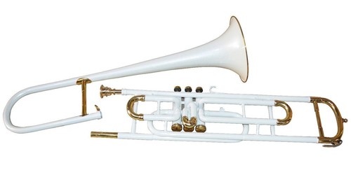 TRUMBONE SALE! WHITE BRASS FINISH! Bb FLAT VALVE TRUMBONE FREE CASE+M/P ...