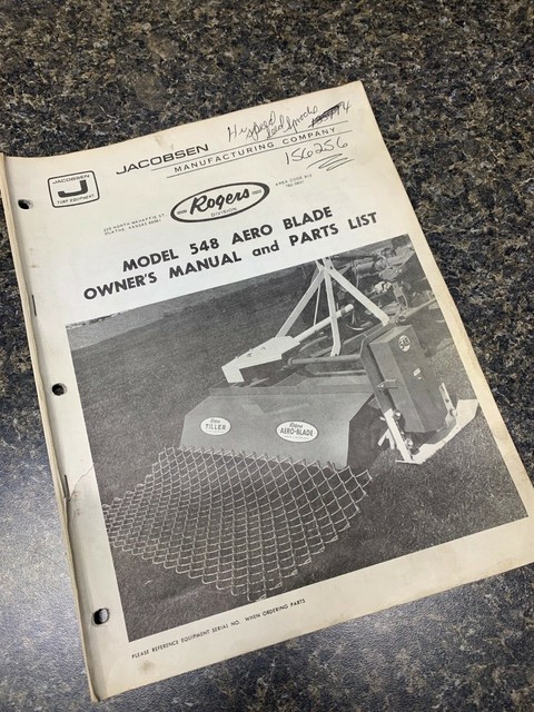 Jacobsen Rogers 548 Aerator Seeder Operator & Parts Manual Book 548-100 ...