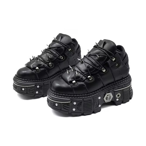 Unisex Punk Rock Goth Emo Lace to Toe Sneaker Chunky Platform Spikes ...