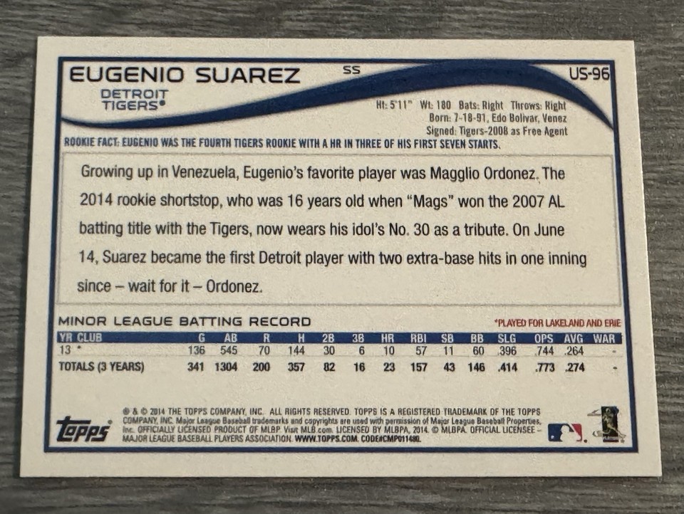 2014 Topps Update EUGENO “GENO” SUAREZ Rookie RC #US-96 | eBay