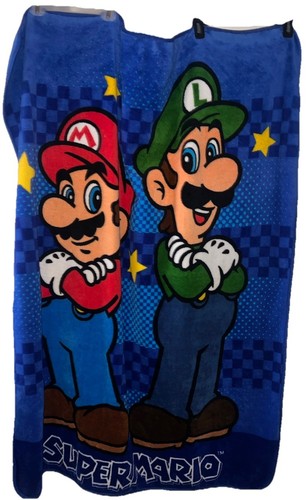 Nintendo Super Mario Bros. Mario & Luigi Fleece Blue Throw Blanket | eBay