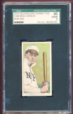 1910 T206 Mike Donlin With Bat Sovereign Cigarettes Super Rare Back SGC ...